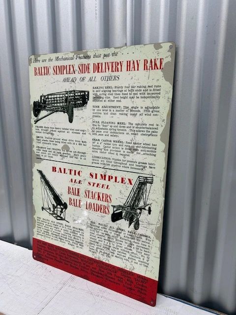 BALTIC SIMPLEX HAY RAKE & ELEVATOR 600 MM X 400 MM METAL SIGN
