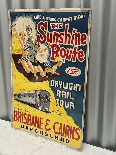 QUEENSLAND RAIL THE SUNSHINE ROUTE 600 MM X 400 MM METAL SIGN
