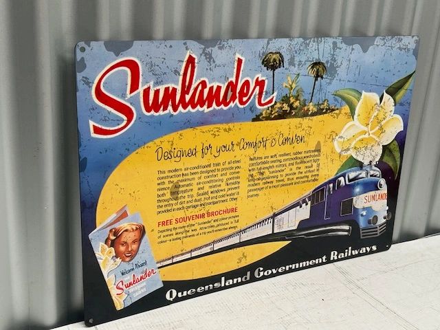 QUEENSLAND RAIL SUNLANDER 600 MM X 400 MM METAL SIGN