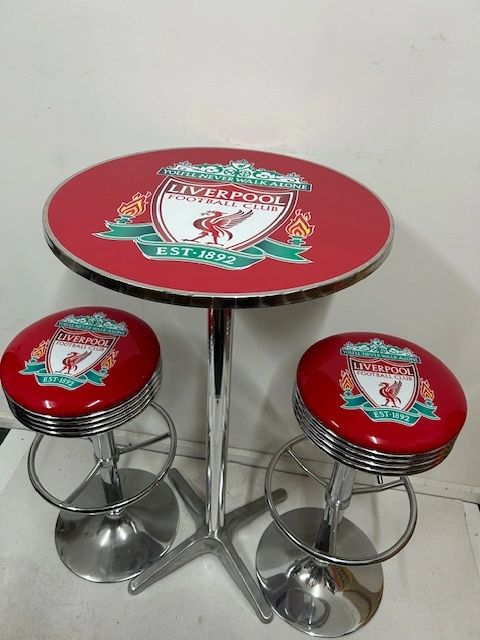 LIVERPOOL FOOTBALL CLUB BAR TABLE & STOOLS PACKAGE 1 X BAR TABLE ADJUSTABLE HEIGHT 70 CM - 110 ...