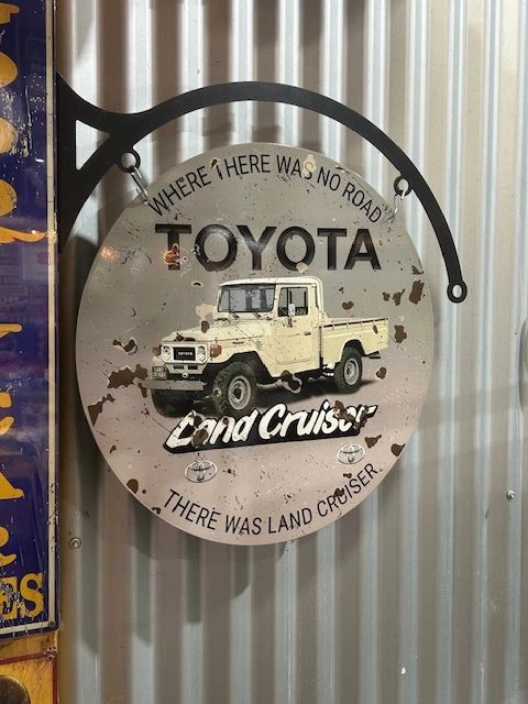 TOYOTA LANDCRUISER 560 MM DOUBLE SIDED METAL SIGN AND HANGER