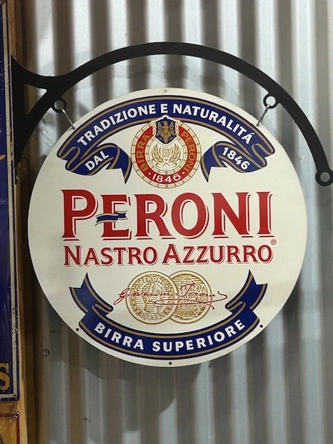 PERONI BEER DOUBLE SIDED 560 MM DIAMETER METAL SIGN & HEAVY DUTY HANGER