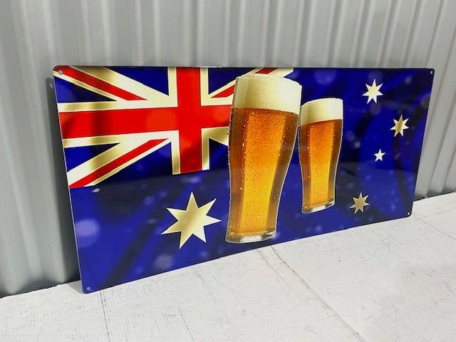 AUSSIE BEER FLAG ANZAC AUSTRALIA DAY LARGE 810 MM X 380 MM METAL SIGN