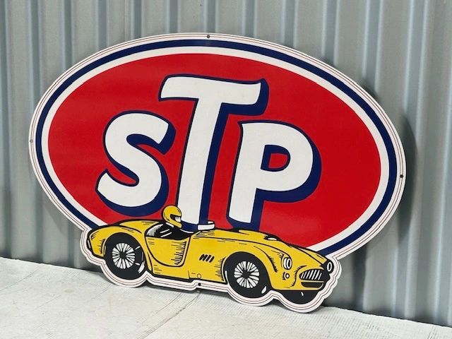 STP RACE CAR LARGE DIE CUT HEAVY DUTY METAL SIGN