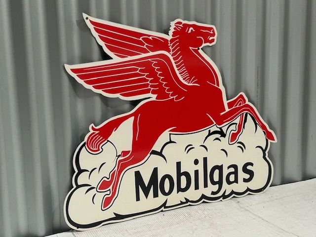 MOBILGAS FLYING PEGASUS ON CLOUD DIE CUT METAL SIGN