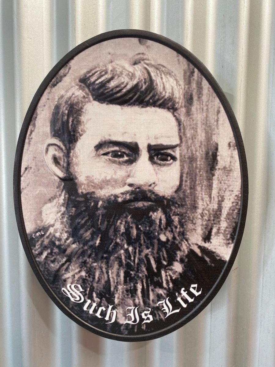 NED KELLY EMBOSSED METAL SIGN