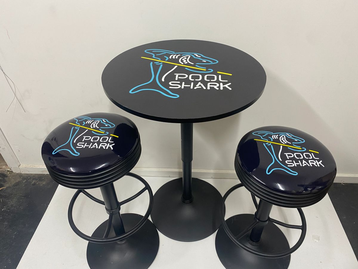 POOL SHARK DELUXE BLACK BAR TABLE & 2 STOOL PACKAGE