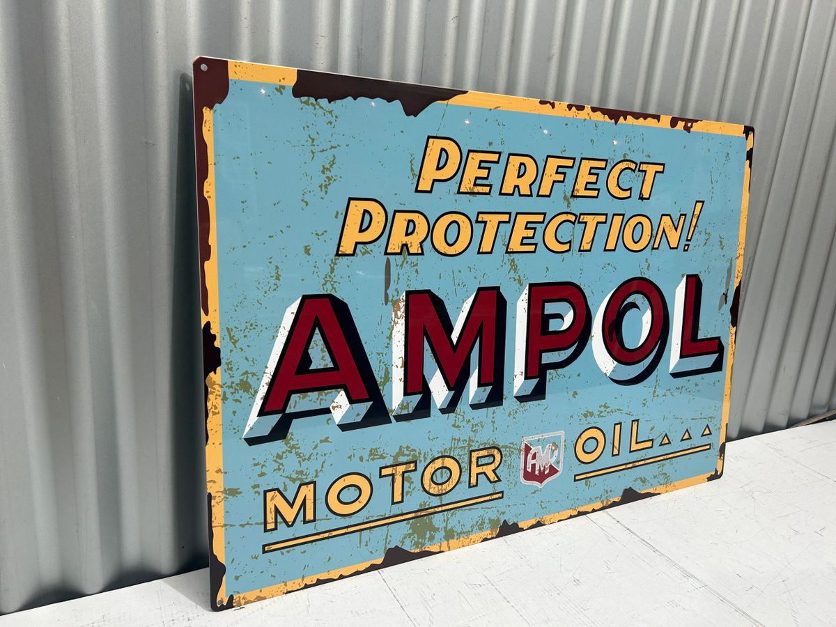 AMPOL MOTOR OIL PERFECT PERFECTION 600 MM X 400 MM METAL SIGN