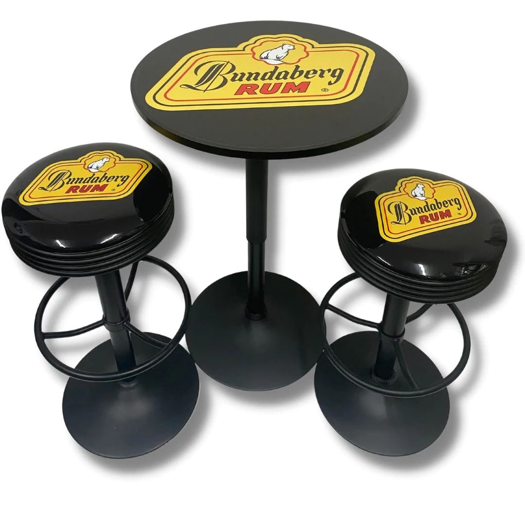 BUNDABERG RUM PREMIUM BLACK TABLE & 2 STOOL PACKAGE