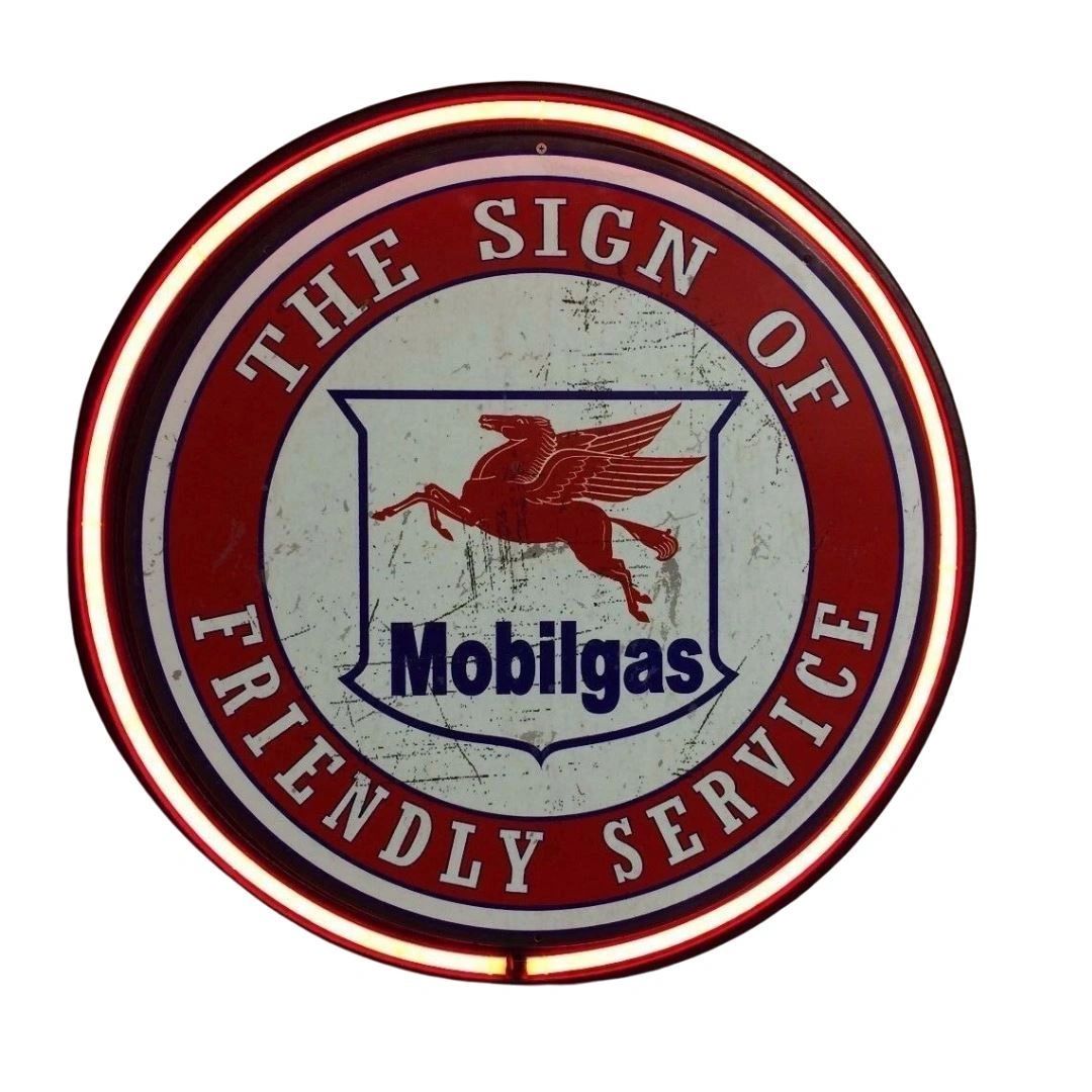 MOBIL GAS FREINDLY SERVICE NEON SIGN RED