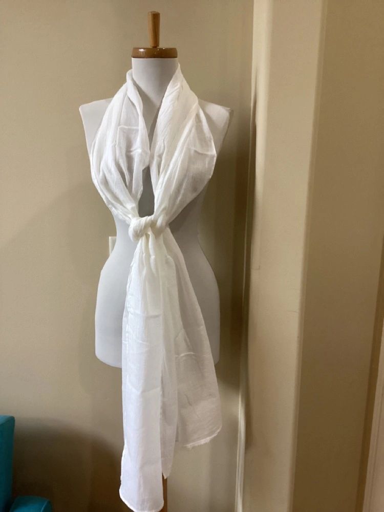 Organic White Cotton Gauze Scarf With Gemstones