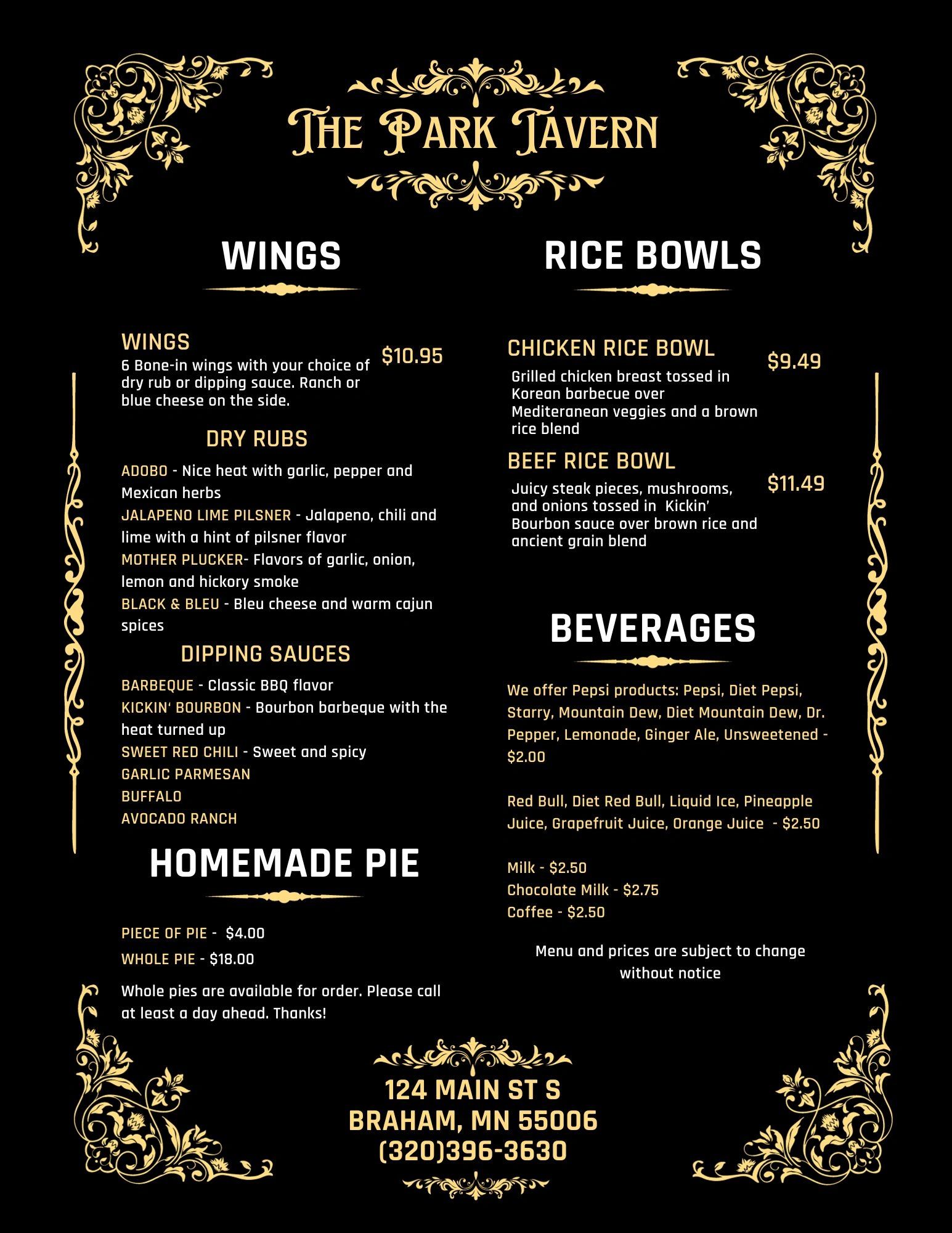 Enjoy Dinner at The Park Tavern in Braham