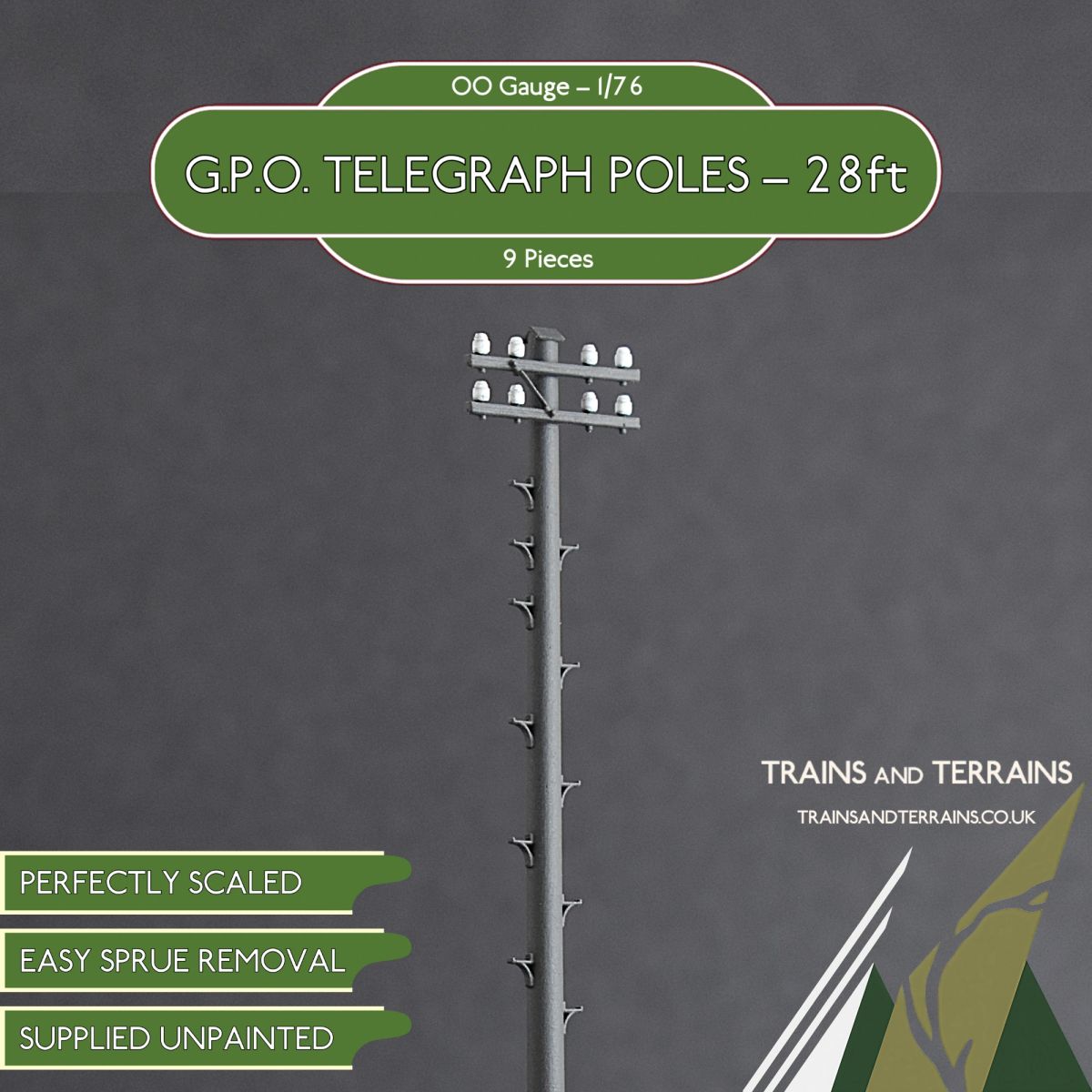 G.P.O. Telegraph Poles 28ft - 9 unique pieces - 00 Gauge (1/76)