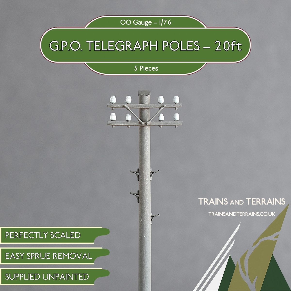 G.P.O. Telegraph Poles 20ft for Lineside/Trackside (x5) - 00 Gauge (1/76)