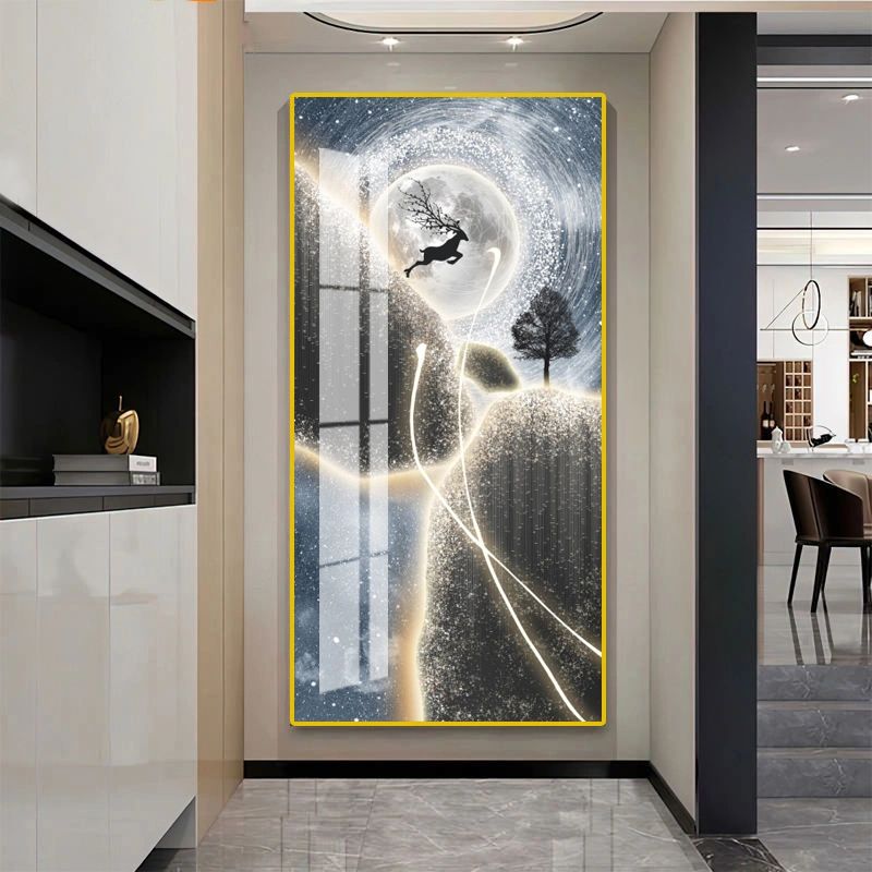Crystal Porcelain 5D Wall Art Deer Jumping Over the Moon Night Sky ...