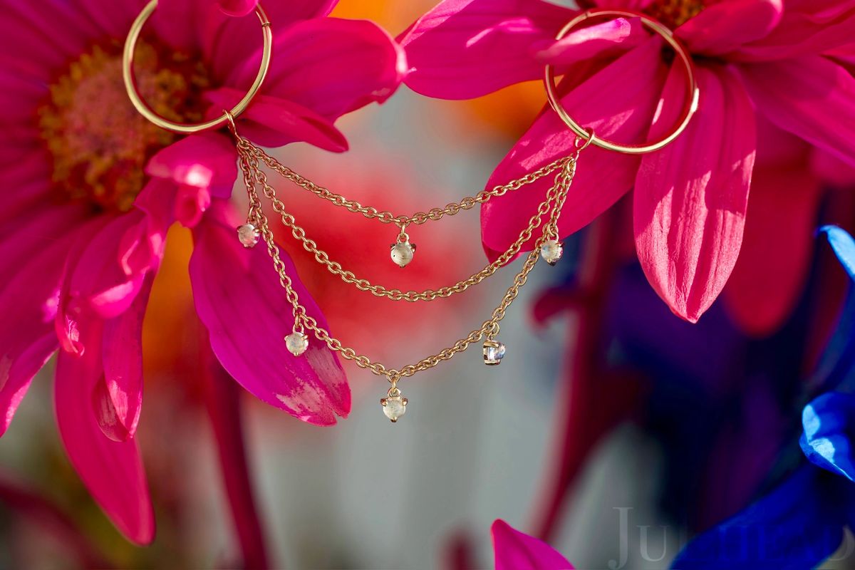 Triple Layer Chain with round dripping gemstones