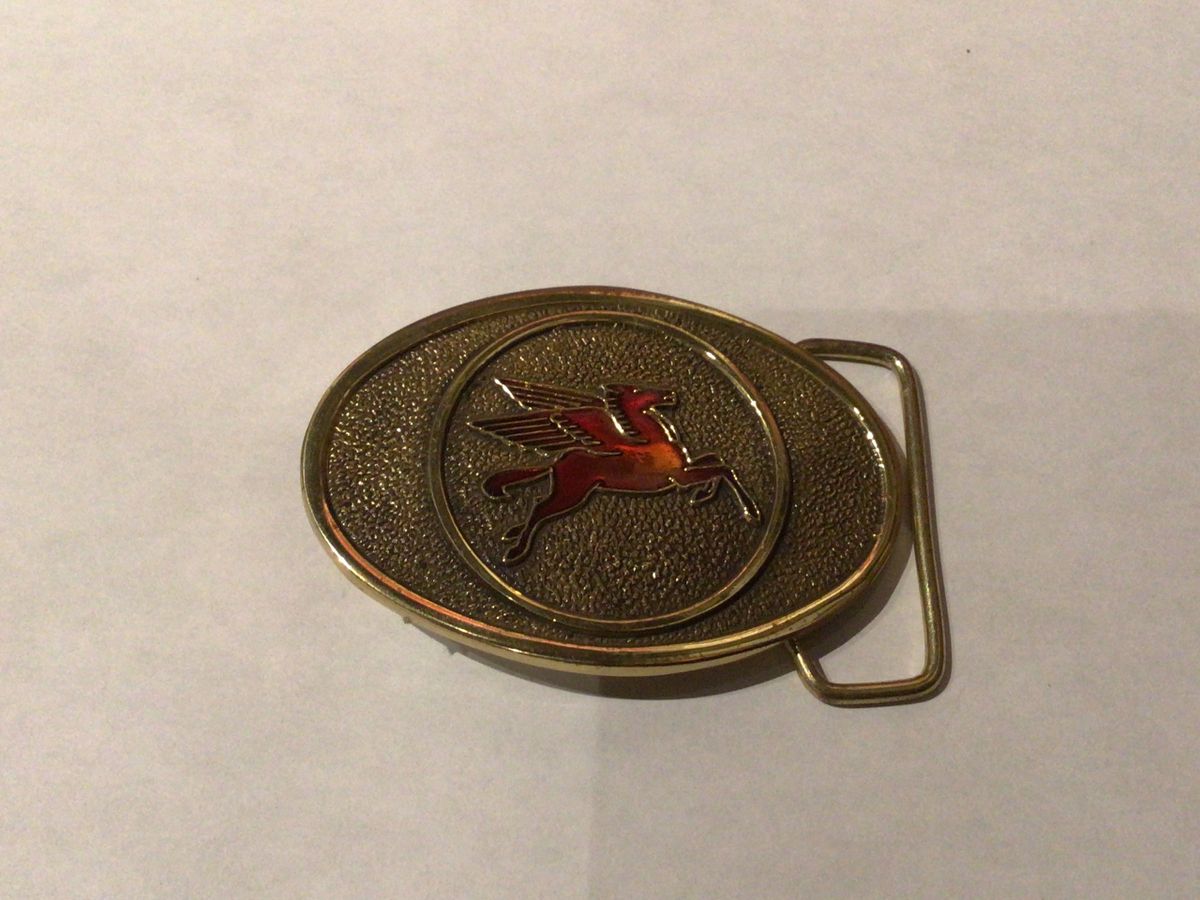 Vintage mobile oil Pegasus, solid brass belt buckle advertising piece