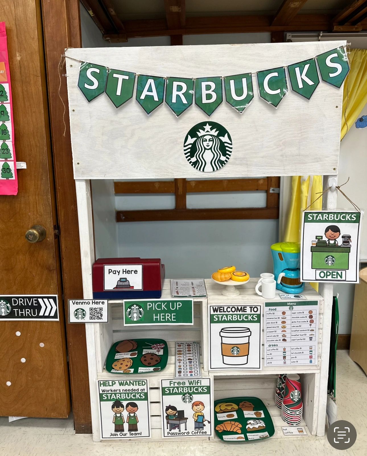Turn Your Dramatic Play Area Into a Pretend Starbucks Coffee Shop