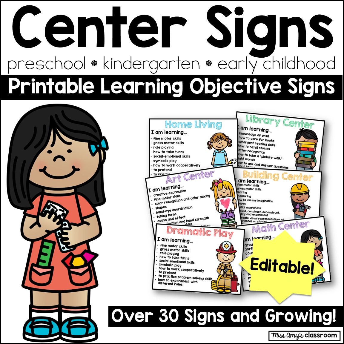 Preschool Center Signs with Learning Objectives