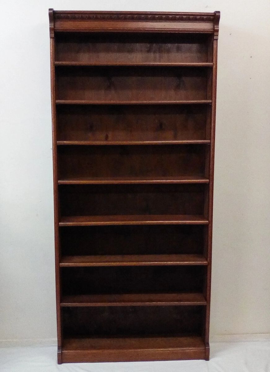 Tall Oak Bookshelves, Two Fixed And Five Adjustable Shelves