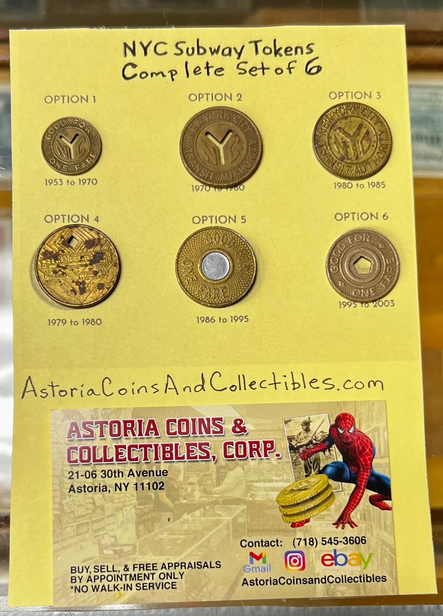 1953 - 2003 RARE Complete Set of 6 Vintage NYC MTA SUBWAY TOKENS