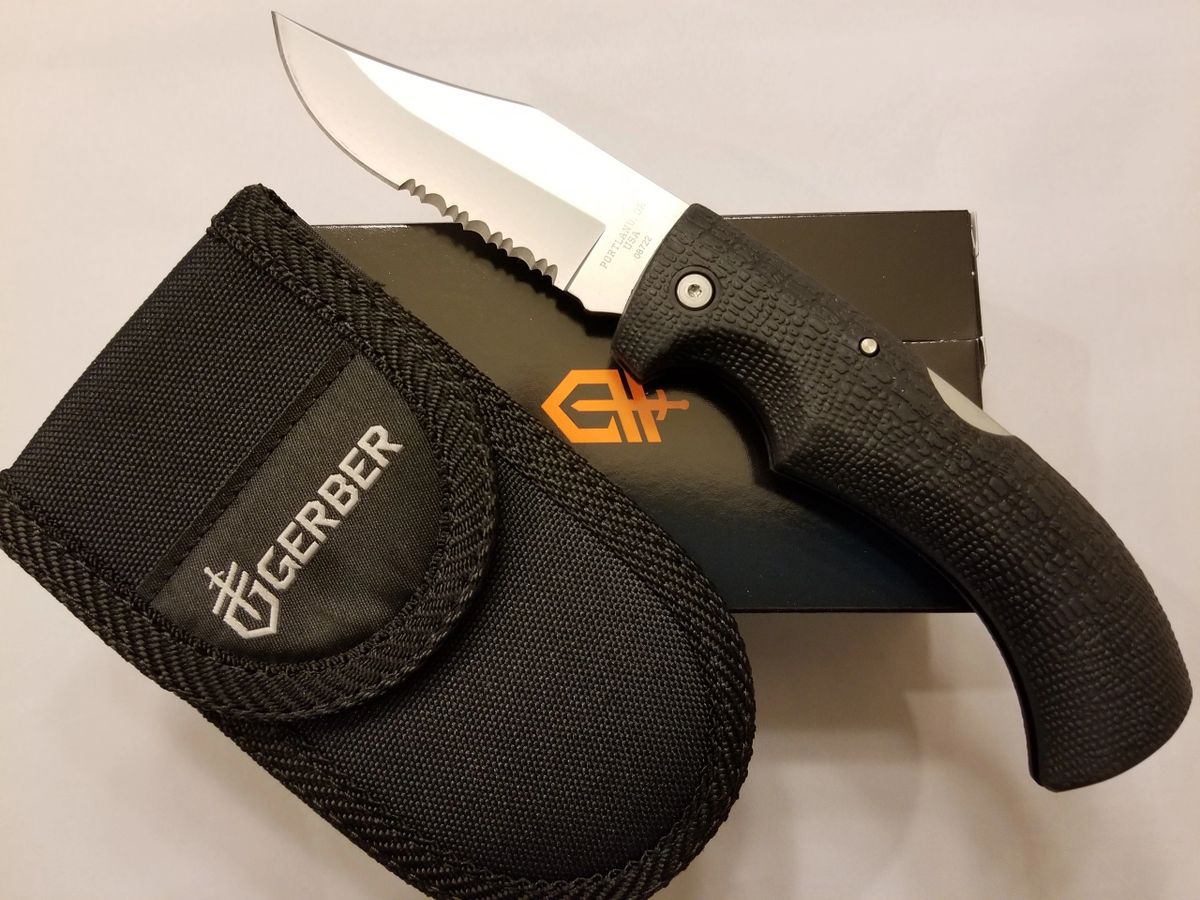 GERBER KNIFE- GATOR LOCKBACK #6079 + SHEATH - 5" CLOSED LENGTH - USA ...