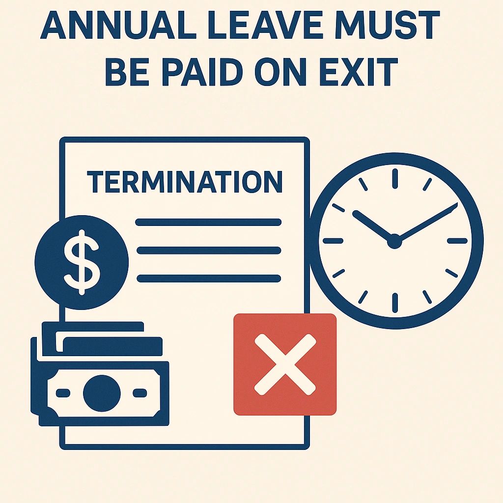 Annual leave must be paid on the termination date and not later