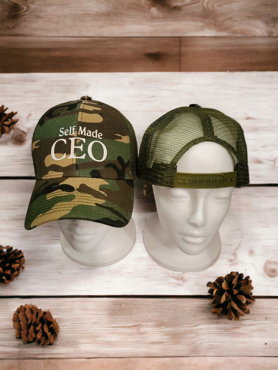 CEO Unisex Adult Trucker Cap Camo w/ White Letters