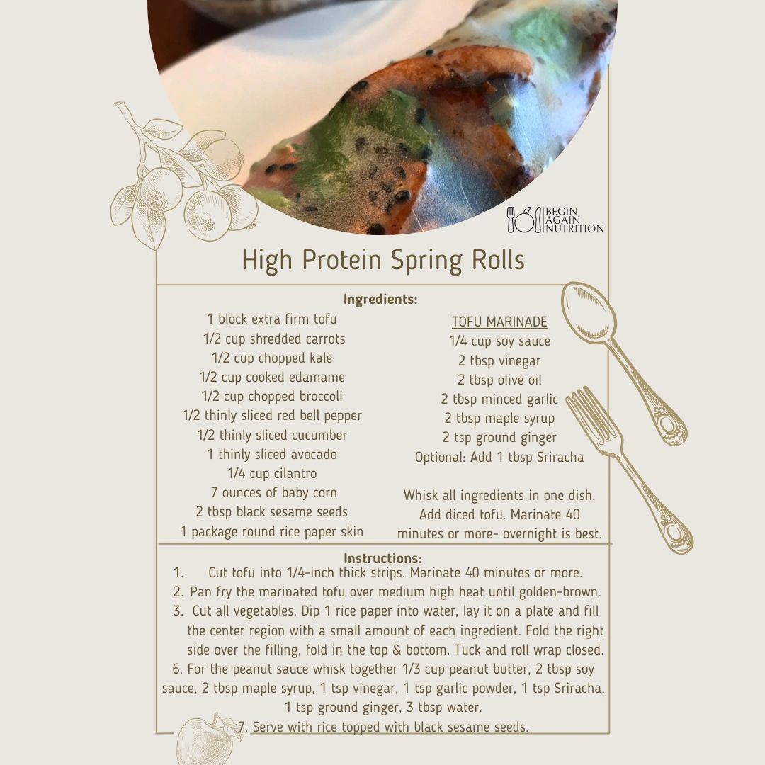 High Protein Spring Rolls with Peanut Sauce for Dipping