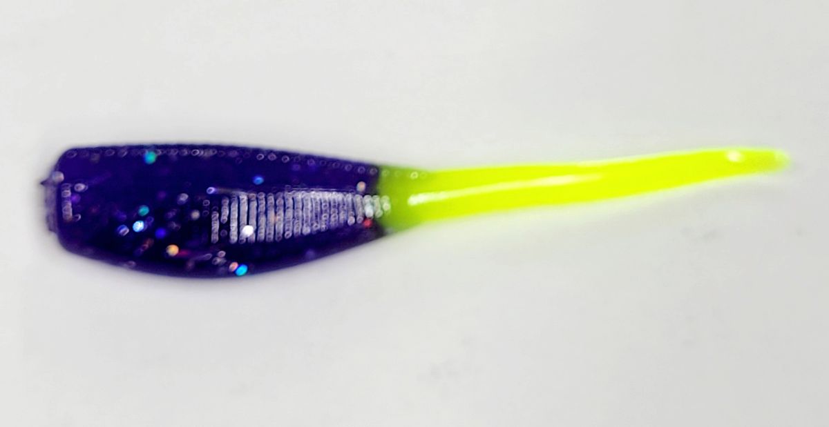 2" June Bug/ Chartreuse Stinger Baby Shad (pack of 10)