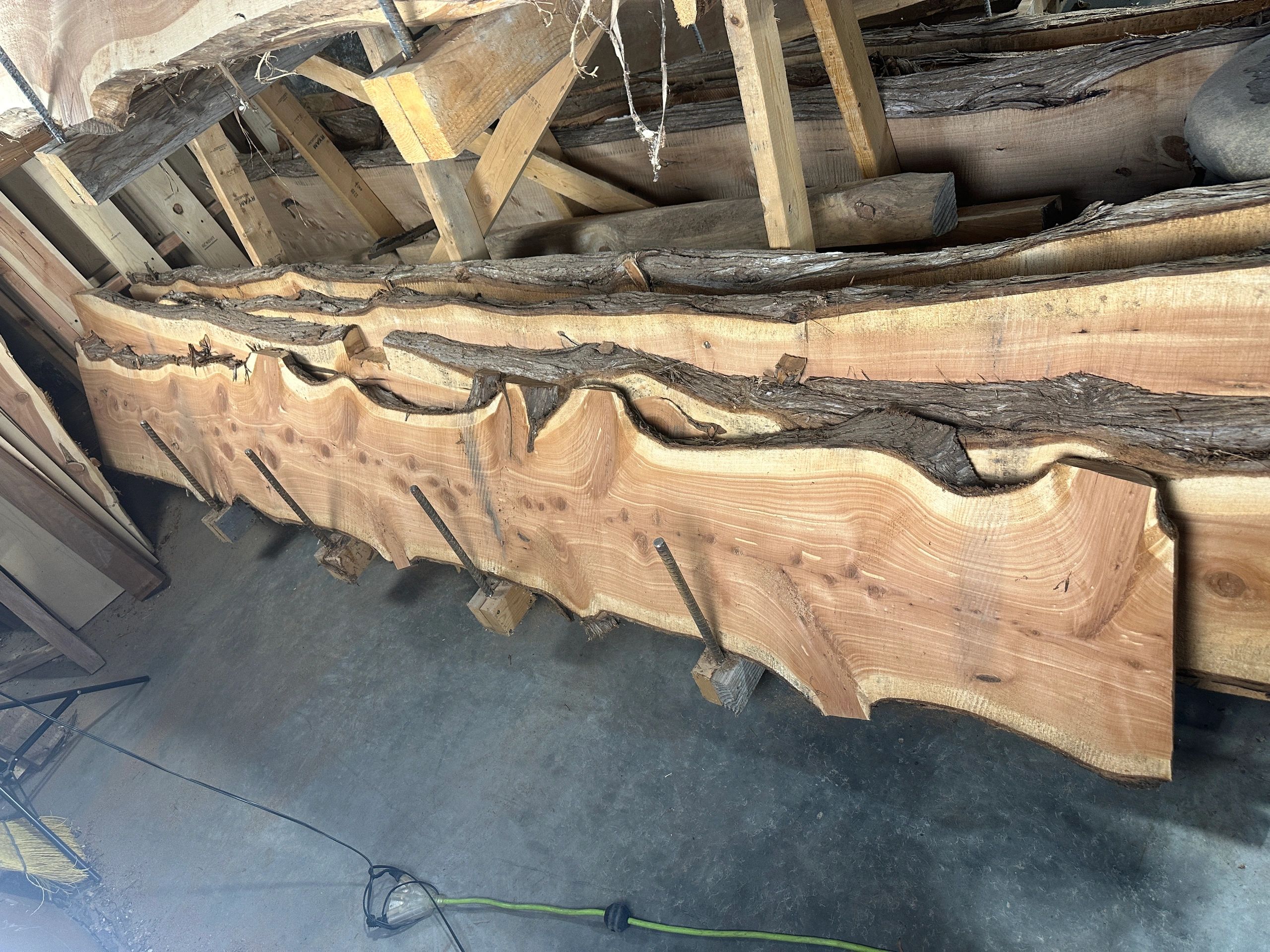 Live Edge Cedar Slab 122”×12.75–16×1.75” – Salvaged Springfield