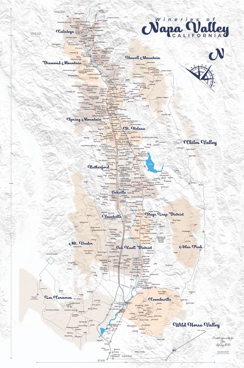 24" x 36" Vertical Napa Valley Winery Map - POSTER