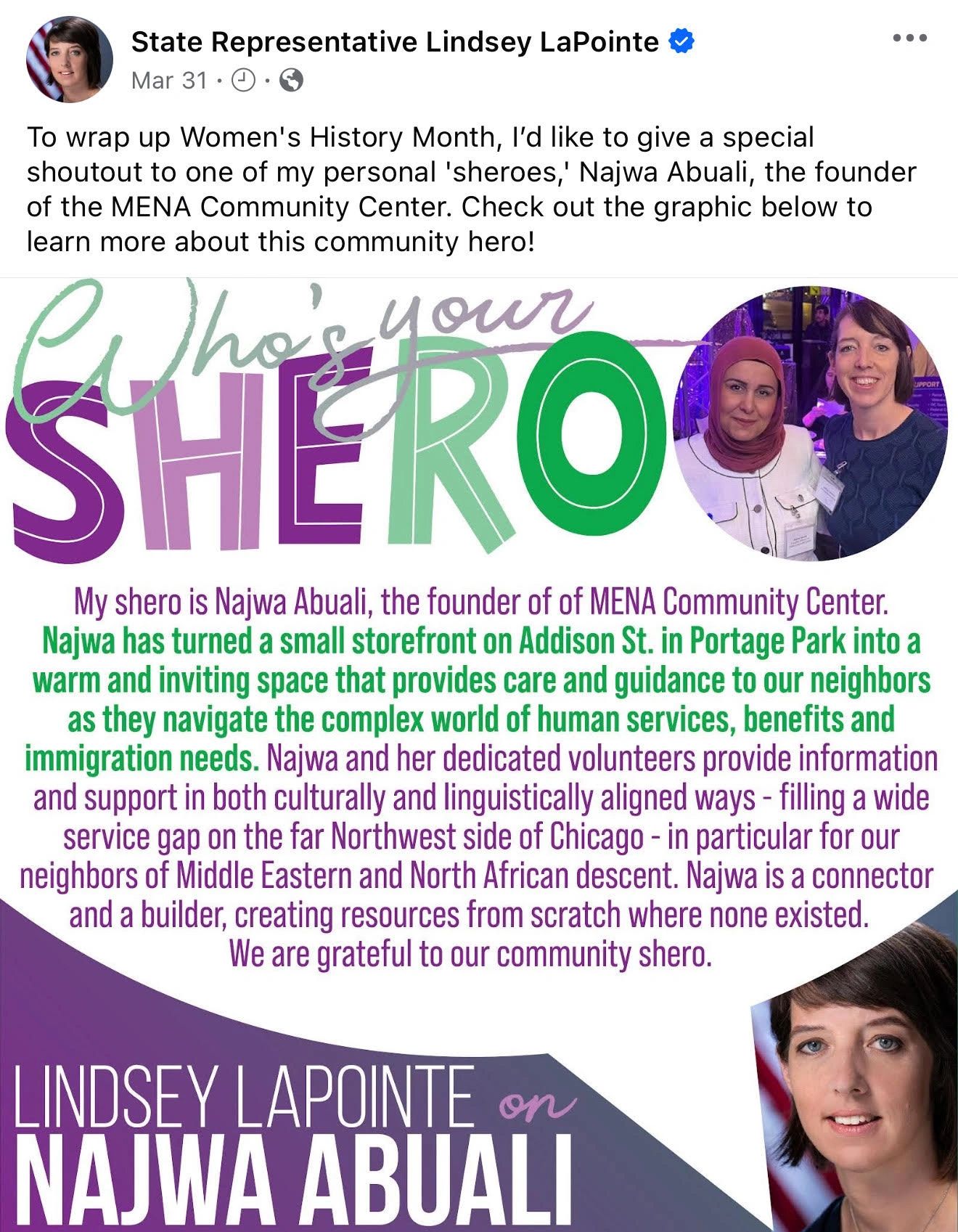 "SHEro" Recognition by State Representative