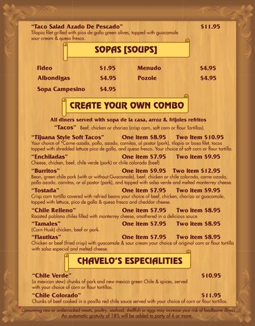 Menu | Chavelos Mexican Bar and Grill