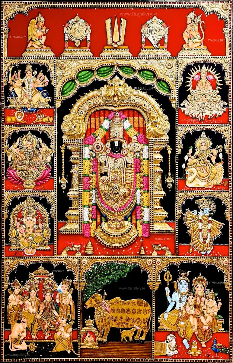 Pooja Painting with Balaji 3D Embossed Tanjore Painting