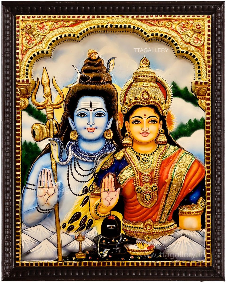 3D Shivan Parvathy Tanjore Painting