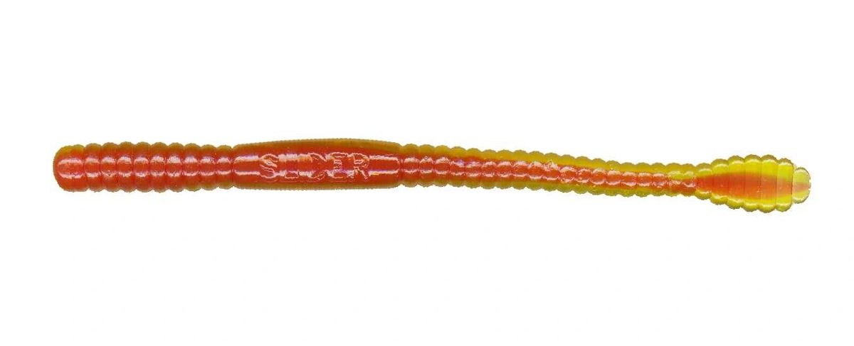 4" Slider Worm Creamy Green/Red Core(tomato) SCW89