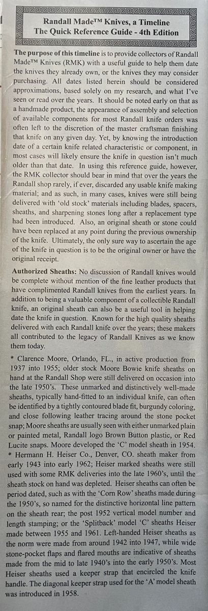 Randall Made Knives, a Timeline The Quick Reference Guide- 4th Edition