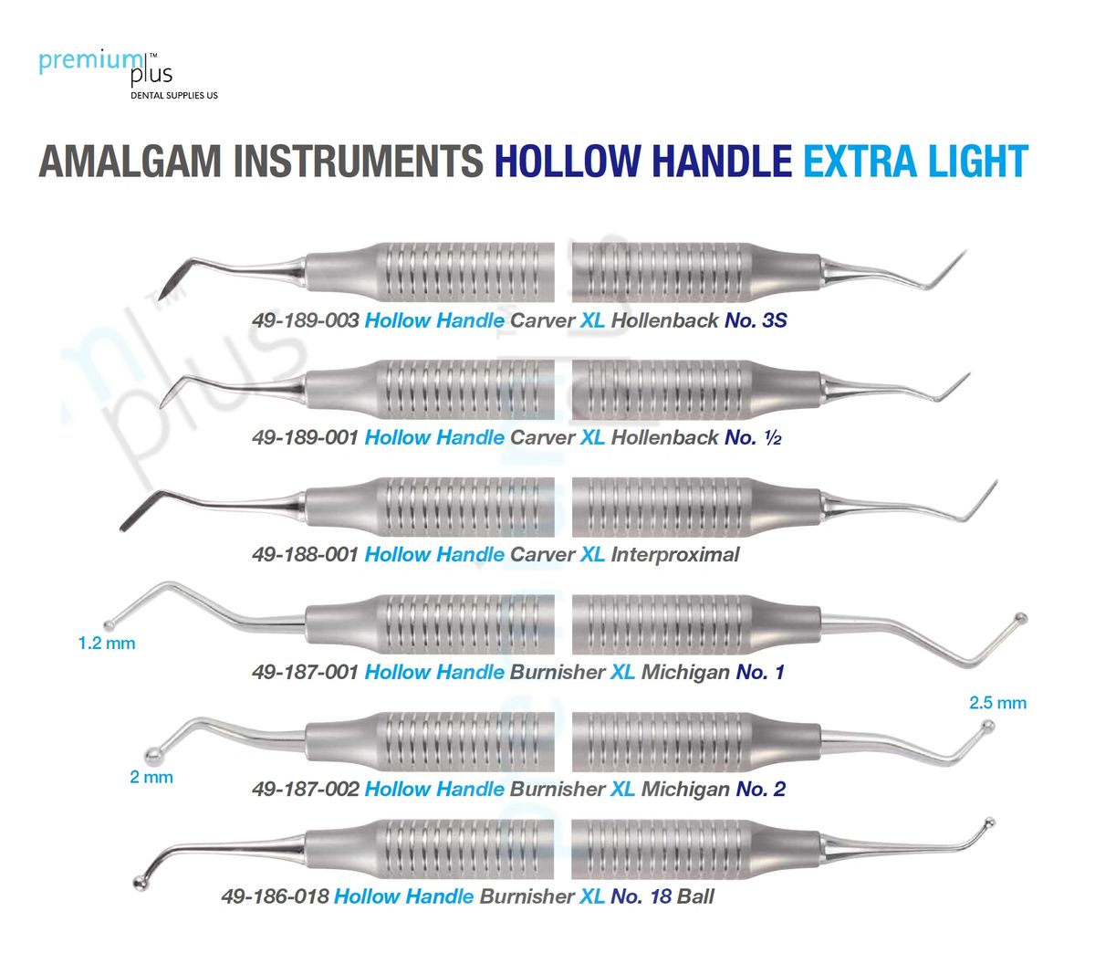 Amalgam Instruments with Hollow Handle Carver & Burnisher (Extra Light)