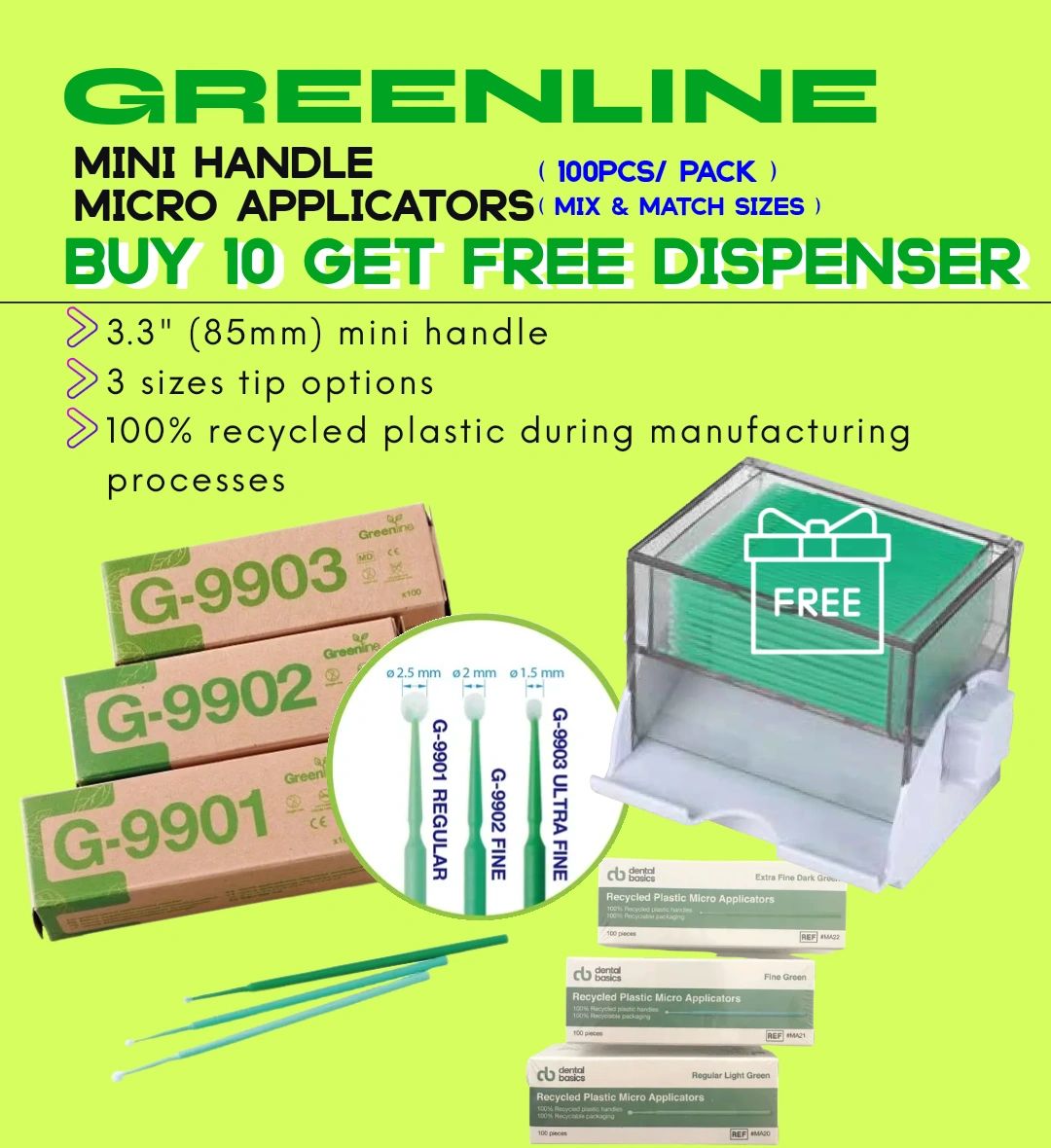 Greenline Disposable Mini Handle Micro Applicators (100 pcs)