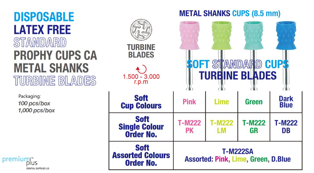 Prophy Cups - Turbine Blades - Soft Standard Metal Shanks Cups (Bulk ...