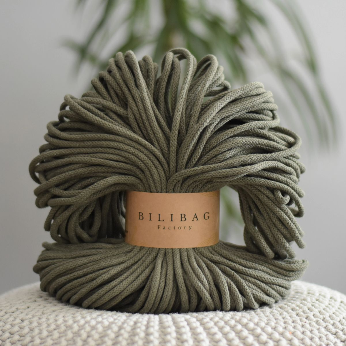 Khaki Braided Cotton Cord 5mm, 100m, MADE IN UK *Cotton Core*