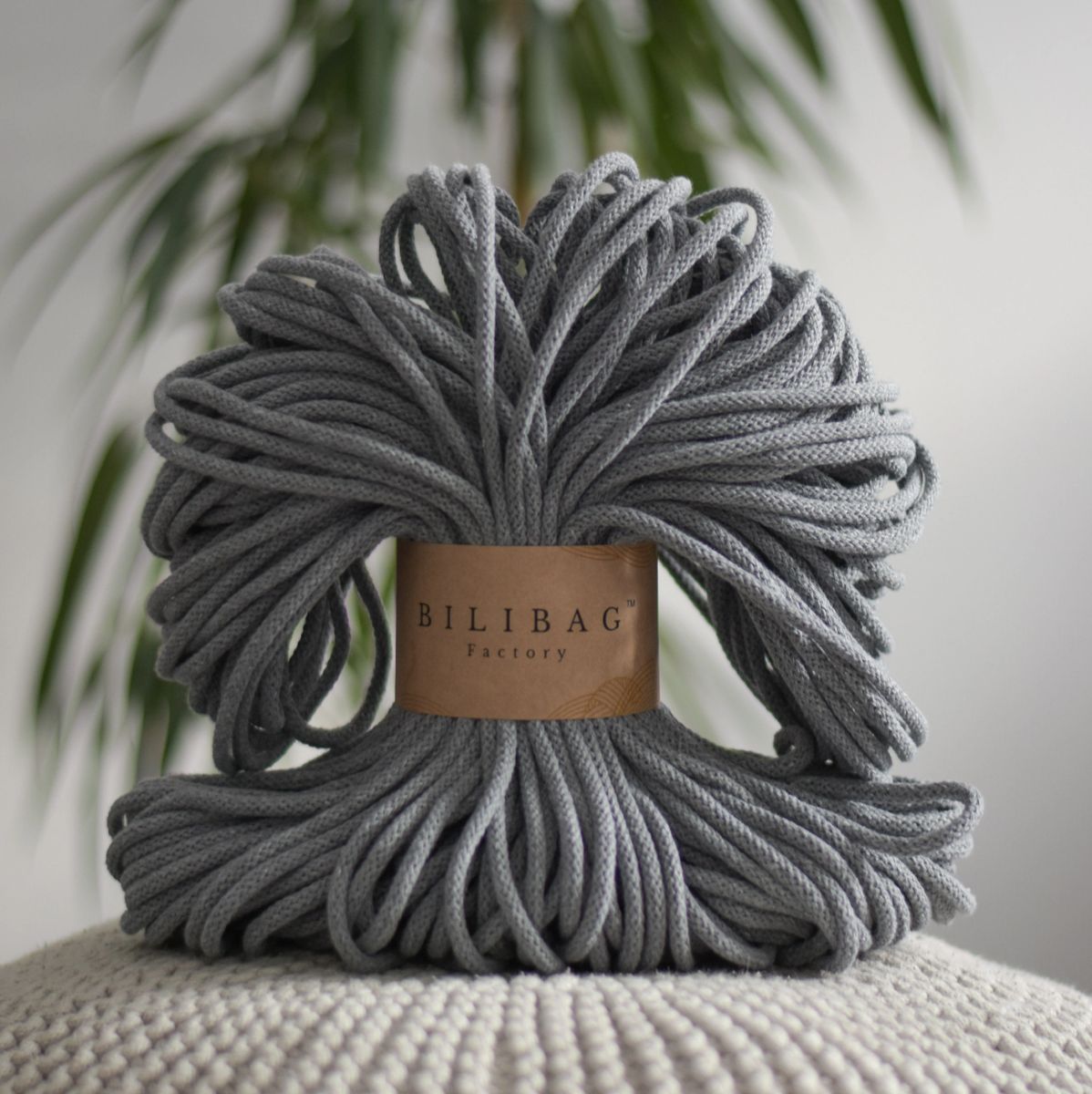 Dark Grey Braided Cotton Cord 5mm, 100m, MADE IN UK