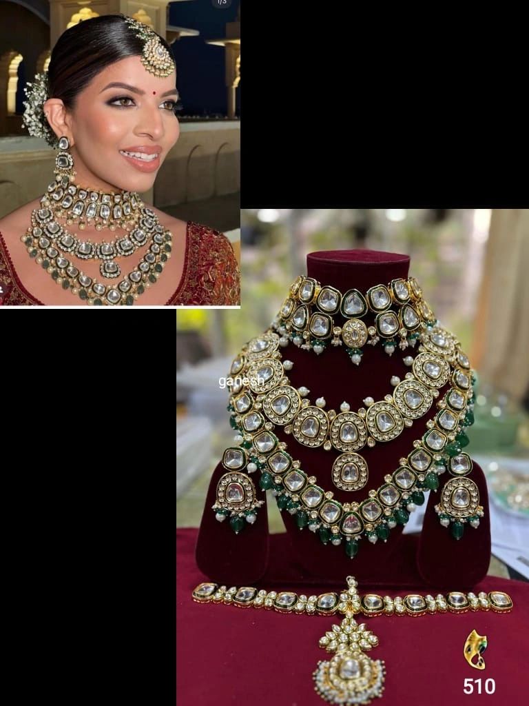 Heavy and Exquisite Green Bridal Set Combo