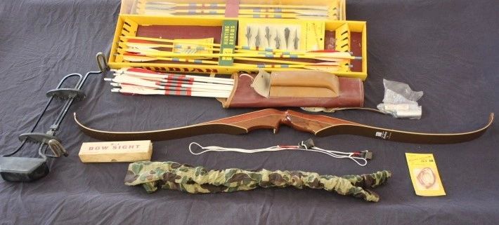 Early 1970's Indian Archery Recurve Hunting Bow & Accessories