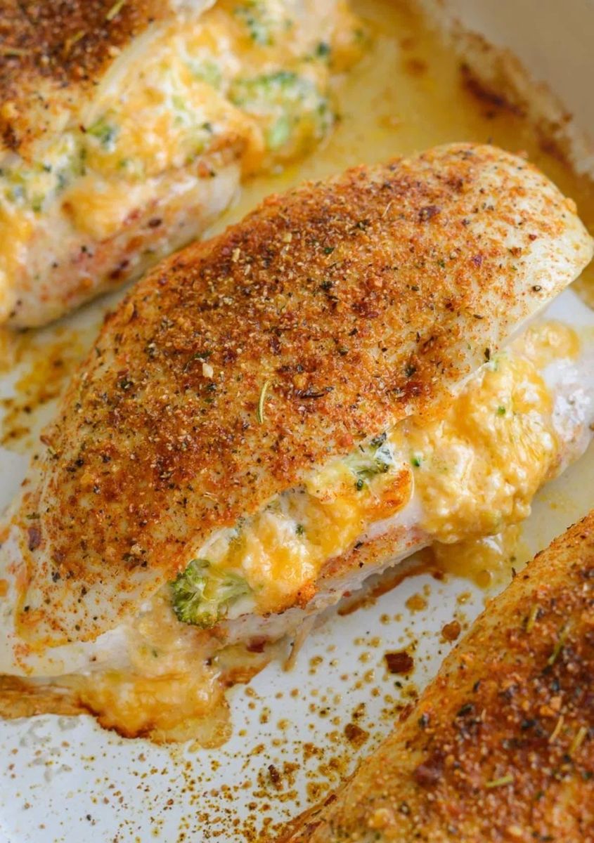 Cheesy Broccoli Stuffed Chicken & Rice