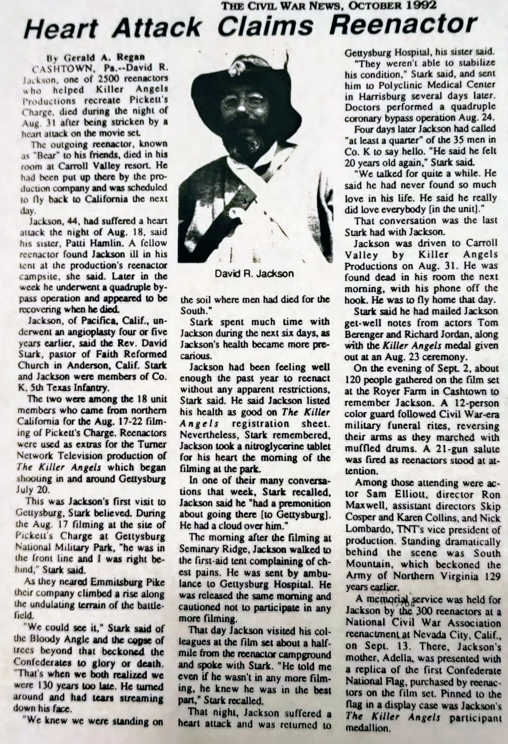 On 'Gettysburg' Film Set, 'Bear' Jackson Remembered by Cast, Crew