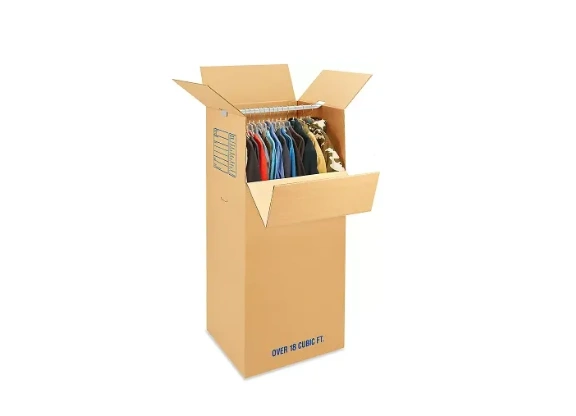Heavy-Duty Tall Wardrobe Moving Box with Metal Hanging Bar