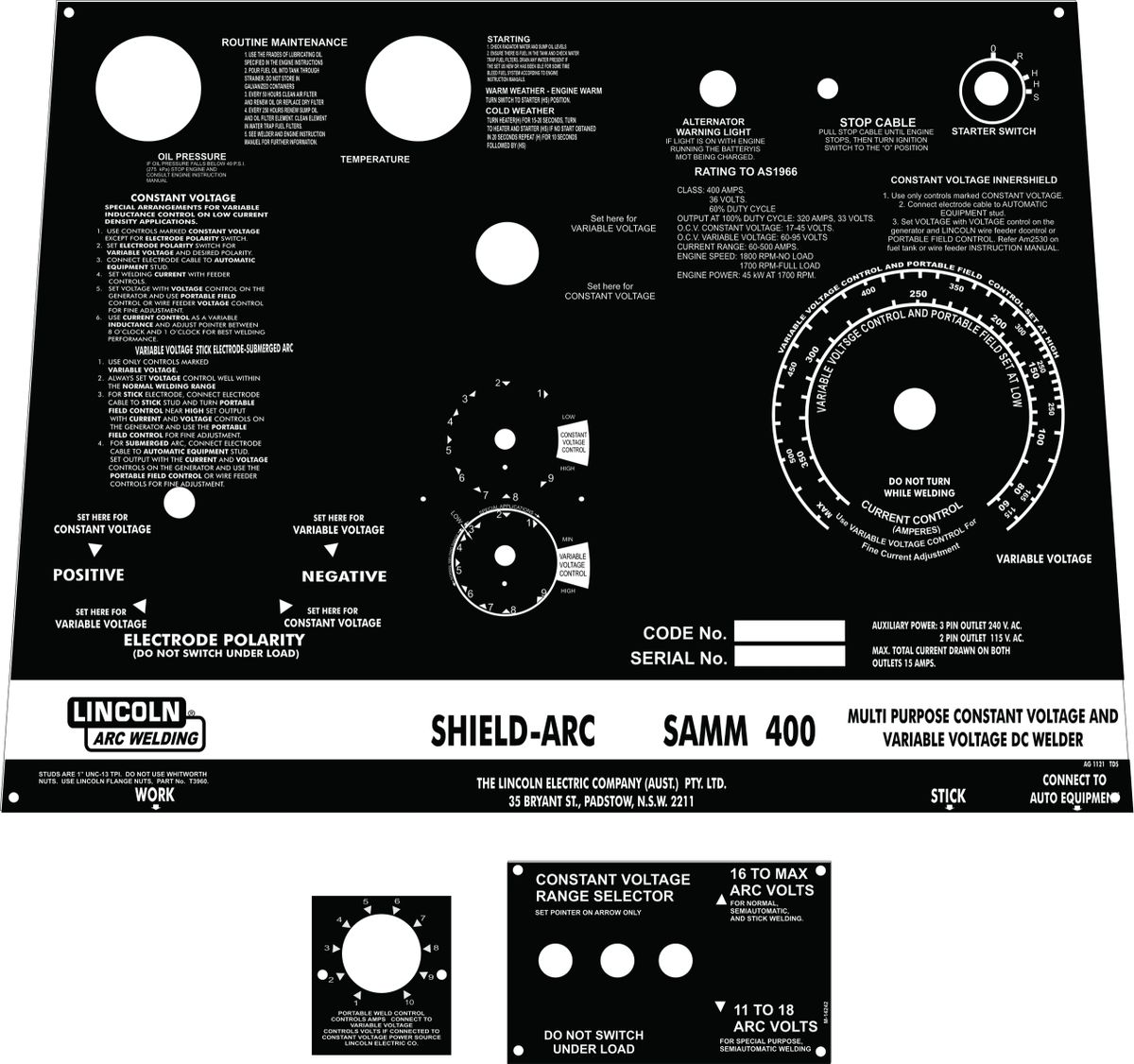 Lincoln Control Plate for Electric Shield Arc SAM 400, 3pcs