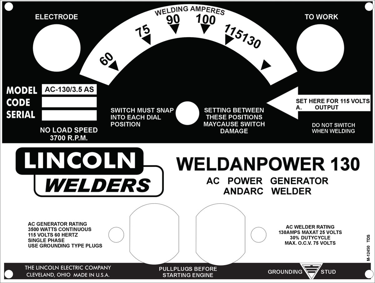 Lincoln Control Plate for Weldanpower 130 - Part # M-12450